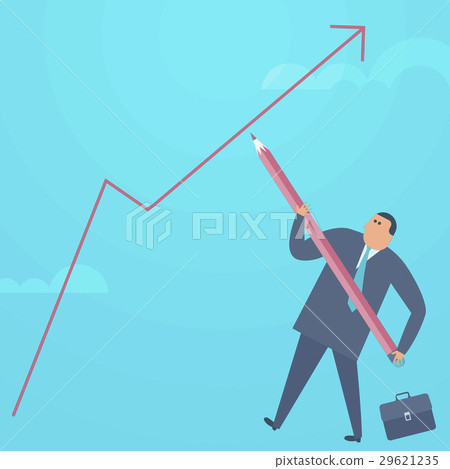 Businessman with a pencil is drawing an arrow. - Stock Illustration ...
