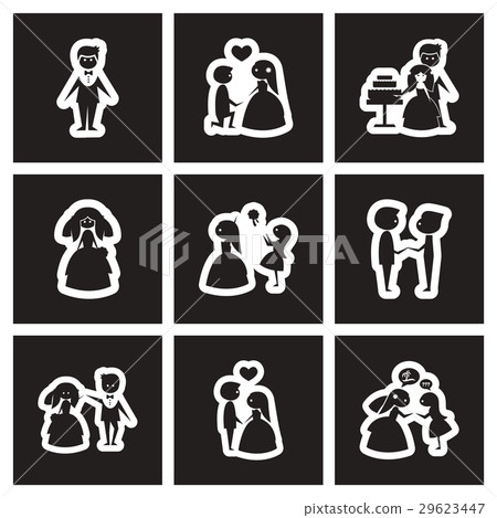 Set of flat icons in black and white wedding - Stock Illustration ...