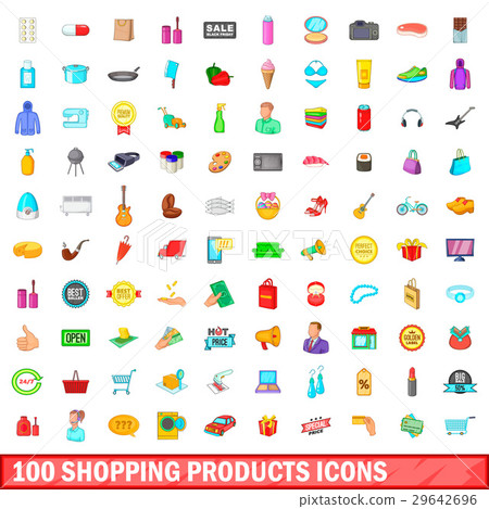 100 shopping products icons set, cartoon style - Stock Illustration ...