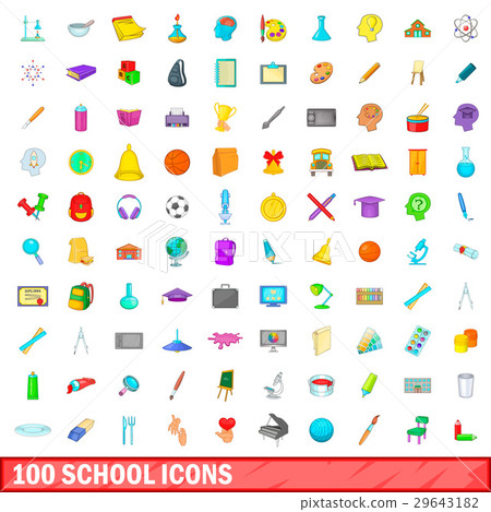 100 school icons set, cartoon style - Stock Illustration [29643182] - PIXTA
