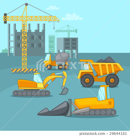 Building process concept trucks, cartoon style - Stock Illustration ...