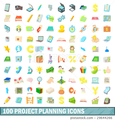 100 project planning icons set, cartoon style - Stock Illustration ...