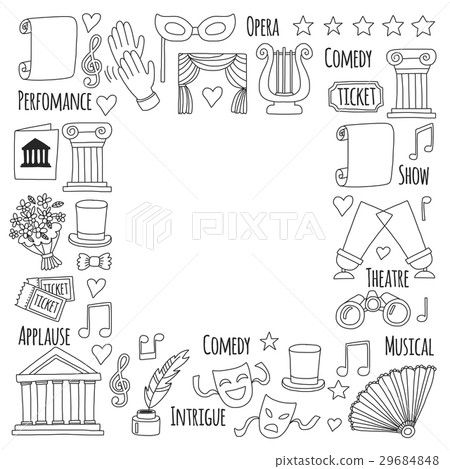 Hand drawn doodle Theatre set Vector illustration - Stock Illustration ...