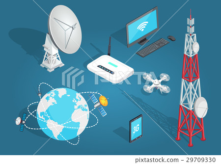 Set of Wireless Connection in Flat Cartoon Style - Stock Illustration ...
