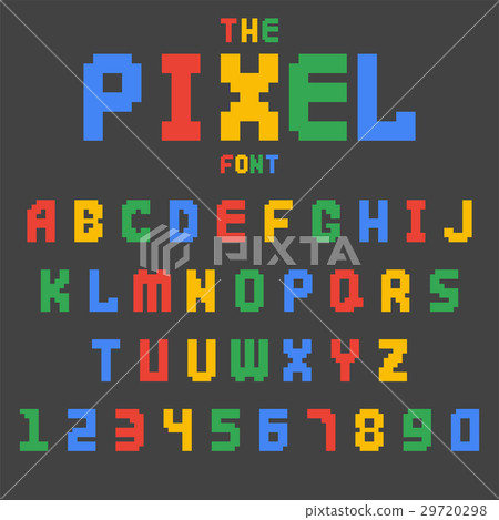 Pixel retro font video computer game design 8 bit - Stock Illustration ...