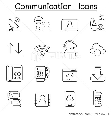 Communication & Technology icon set in thin line - Stock Illustration ...