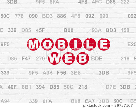 Web design concept: Mobile Web on wall background - Stock Illustration ...