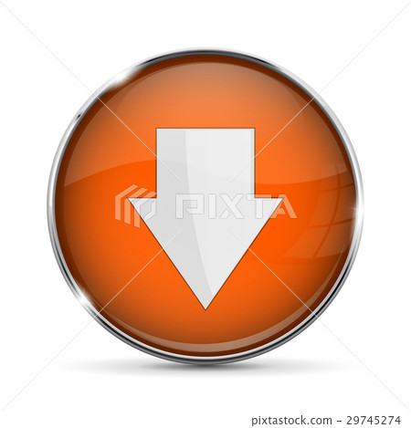 Orange DOWN button with white arrow. Shiny 3d icon - Stock Illustration ...