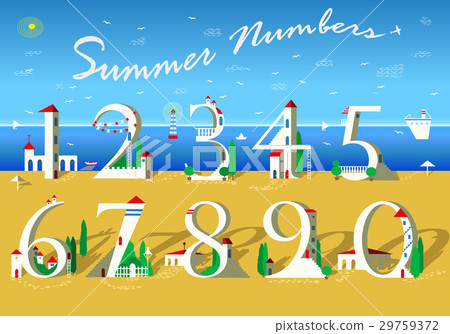 Summer Numbers. White houses on the beach - Stock Illustration ...