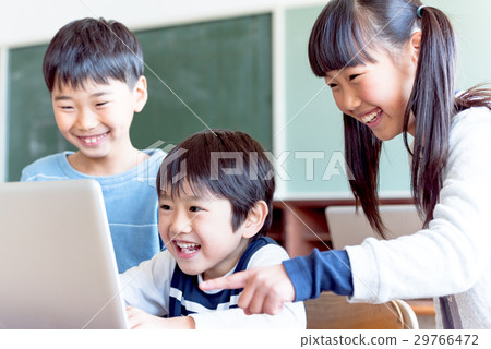 Elementary school, classroom, personal computer... - Stock Photo ...