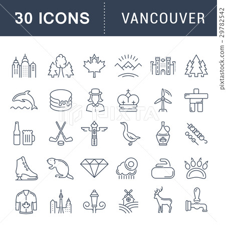 Set Vector Flat Line Icons Vancouver and Canada - Stock Illustration ...