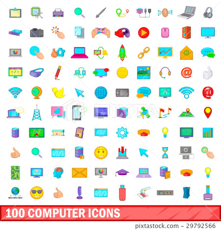 100 computer icons set, cartoon style - Stock Illustration [29792566 ...