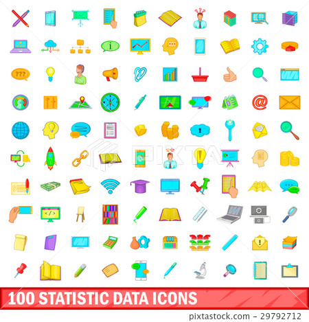 100 statistic data icons set, cartoon style - Stock Illustration ...