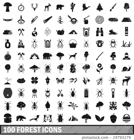 100 forest icons set in simple style - Stock Illustration [29793279 ...