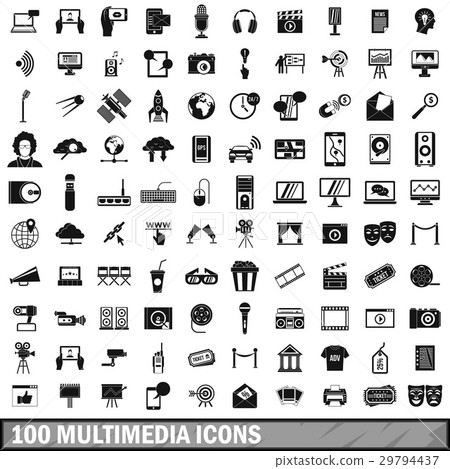100 multimedia icons set in simple style - Stock Illustration [29794437 ...