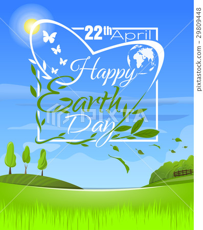 Happy Earth Day. Logo design in a spring landscape - Stock Illustration ...