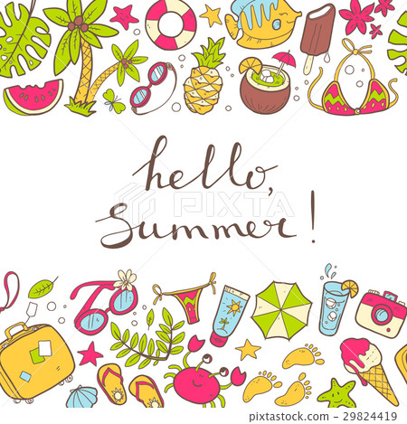 Vector cute doodle horizontal bacground Hello - Stock Illustration ...