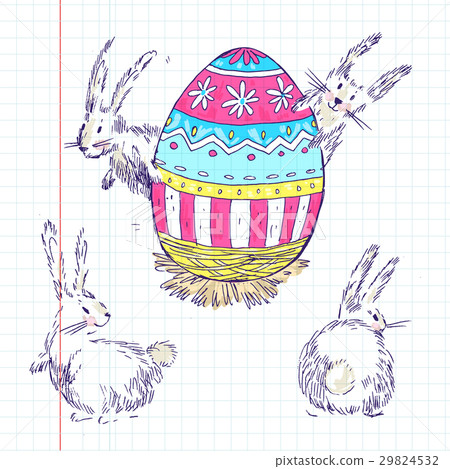 Handdrawn vector happy easter set with big - Stock Illustration ...