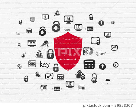 Privacy concept: Shield on wall background-插圖素材 [29838307] - PIXTA圖庫