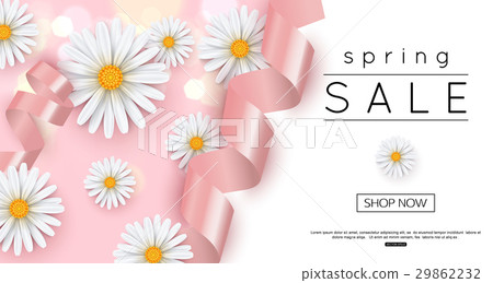 Spring sale banner template with daisy, vector - Stock Illustration ...