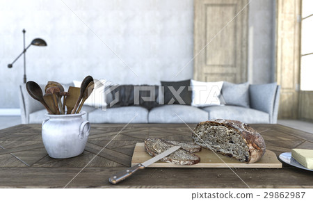 bread look delicious on the table in living room - Stock Illustration ...