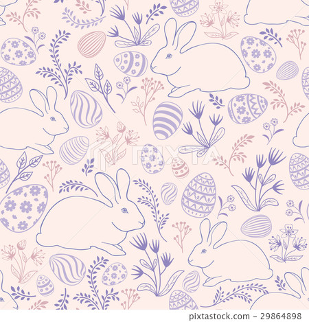 Floral pattern Easter bunny, eggs seamless texture - Stock Illustration ...