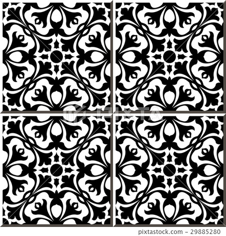 Ceramic tile pattern black white geometry flower - Stock Illustration ...