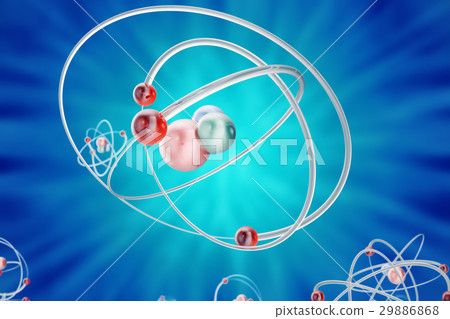 Atom background, shining nuclear model atoms and - Stock Illustration ...