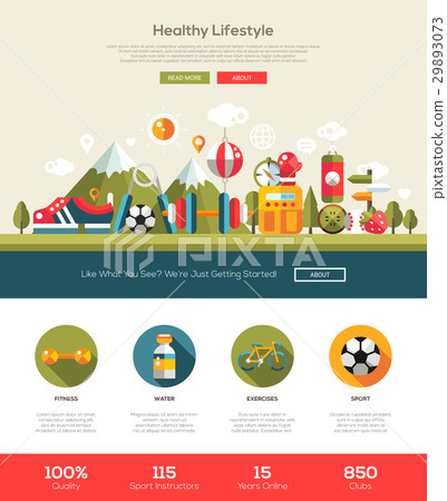 Healthy lifestyle website template with header - Stock Illustration ...