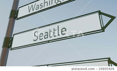 Seattle direction sign on road signpost with - Stock Illustration ...