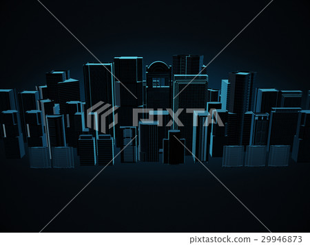 3D render of silhouette city blue - Stock Illustration [29946873] - PIXTA