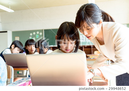 Elementary school, classroom, personal computer... - Stock Photo ...
