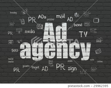 Advertising concept: Ad Agency on wall background - Stock Illustration ...