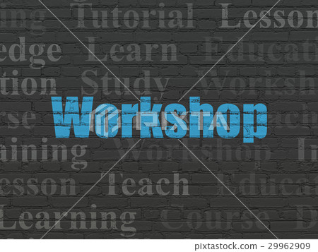 Learning concept: Workshop on wall background - Stock Illustration ...