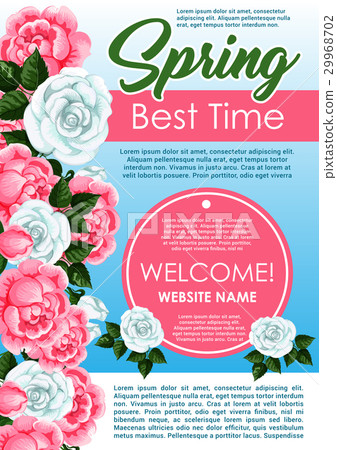 Spring season floral poster with rose flowers - Stock Illustration ...