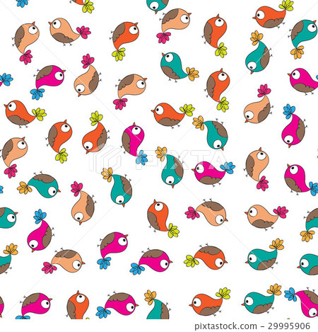 doodle birds seamless pattern - Stock Illustration [29995906] - PIXTA