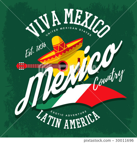 Mexican sombrero and banjo banner - Stock Illustration [30011696] - PIXTA