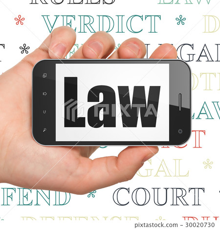 Law concept: Hand Holding Smartphone with Law on - Stock Illustration ...