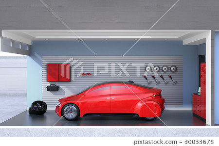 An image of a red car staying in a pastel color... - Stock Illustration ...