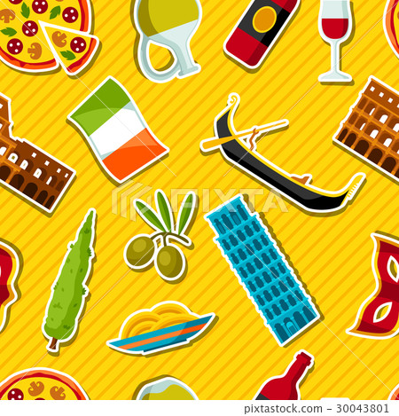 Italy seamless pattern. Italian sticker symbols - Stock Illustration ...