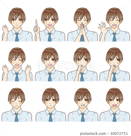 Male Student Facial Expression Set - Stock Illustration [30072751] - PIXTA