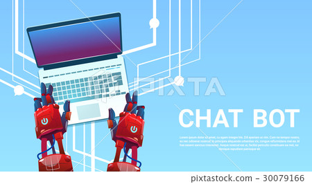 Chat Bot Hands Using Laptop Computer, Robot - Stock Illustration ...