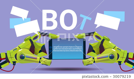 Chat Bot Hands Using Cell Smart Phone, Robot - Stock Illustration ...