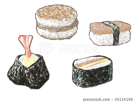 Rice ball (Tiannu Musu · Rice Burger · Spam... - Stock Illustration ...