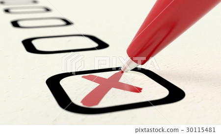 Red crossing off item on checklist close up - Stock Illustration ...
