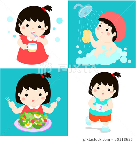 Daily healthy routine for girl cartoon vector - Stock Illustration ...