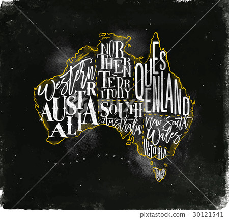 Map Australia vintage chalk yellow - Stock Illustration [30121541] - PIXTA