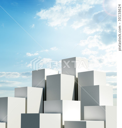A group of tall cubes against a blue sky - Stock Illustration [30138624 ...