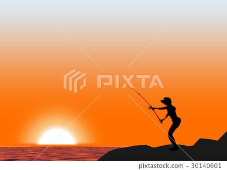 Jigging> Fishing girl to catch big fish with... - Stock Illustration ...