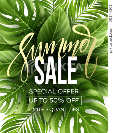 Sale banner, poster with palm leaves, jungle leaf - Stock Illustration ...